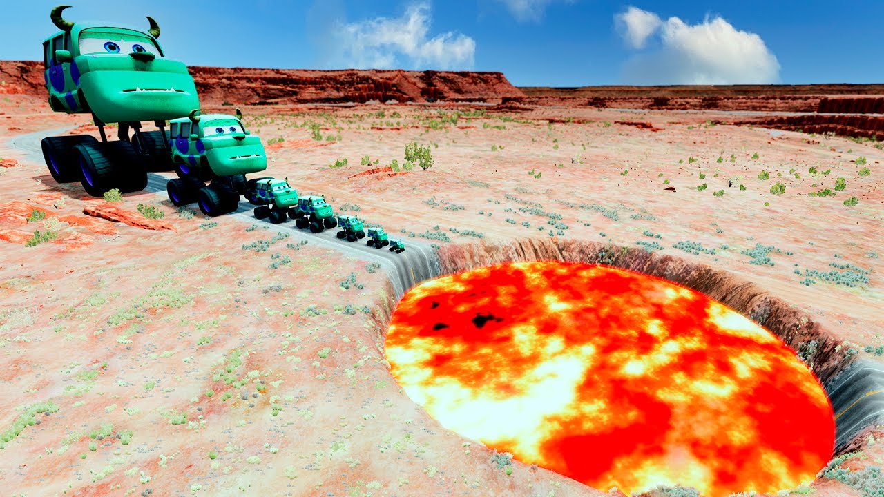 Big & Small Monster Sally vs Giant lava Pit | BeamNG.Drive - YouTube
