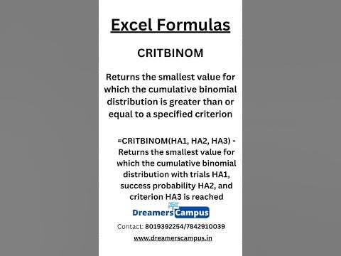 Excel Formula CRITBINOM with Description and example #shorts - YouTube