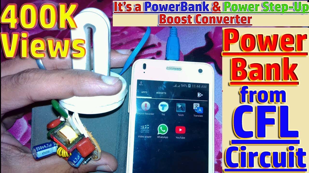 How to make Powerbank from cfl Circuit & Step-up Boost Converter | DIY ...