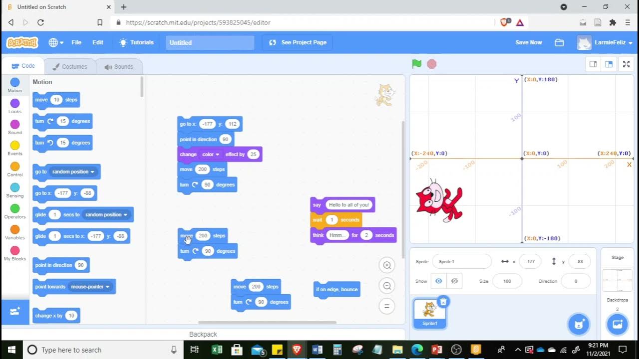 SCRATCH Tutorial 2: Scratch Cat move in square - YouTube