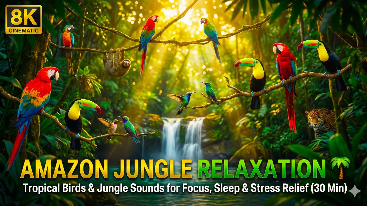 Amazon Jungle Relaxation 🌴 Tropical Birds & Jungle Sounds for Focus ...