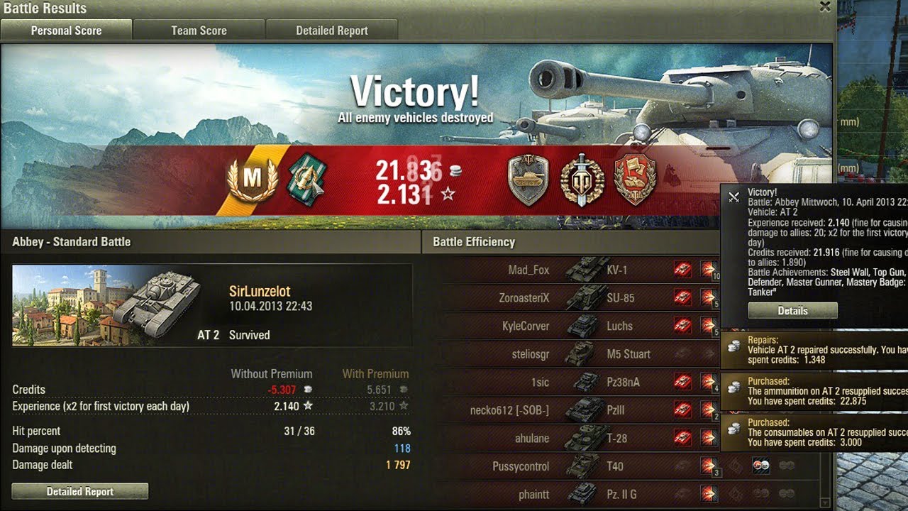 World of Tanks - AT 2 fun! Top Gun - Steel Wall - Defender - Ace Tanker ...