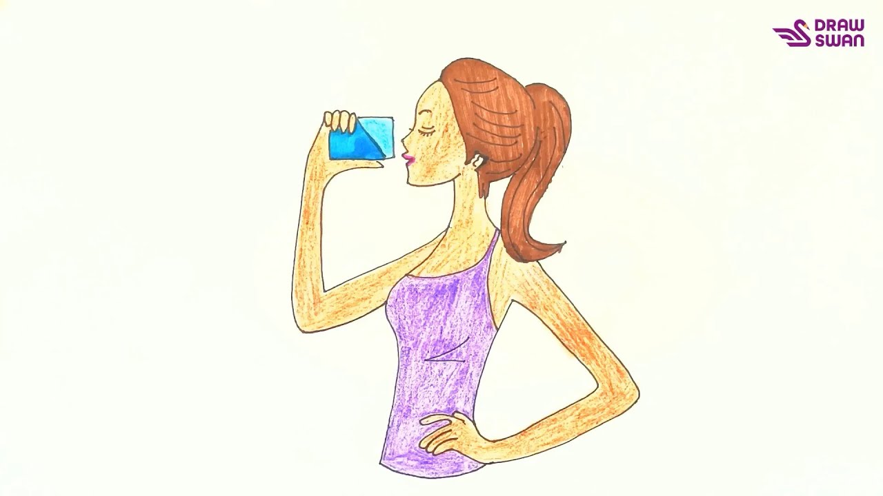 How to draw a girl drinking water - YouTube