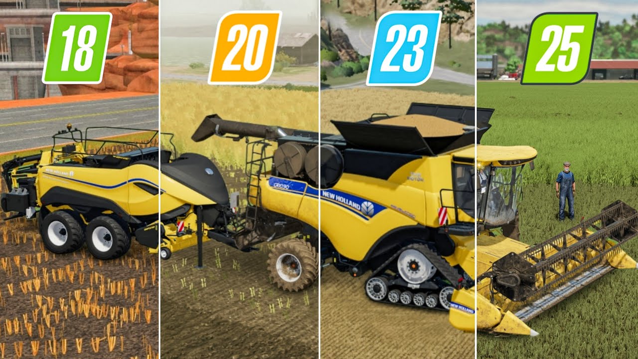 Fs18 Vs Fs20 Vs Fs23 Vs Fs25 | Wheat Harvesting & Making Bales ...