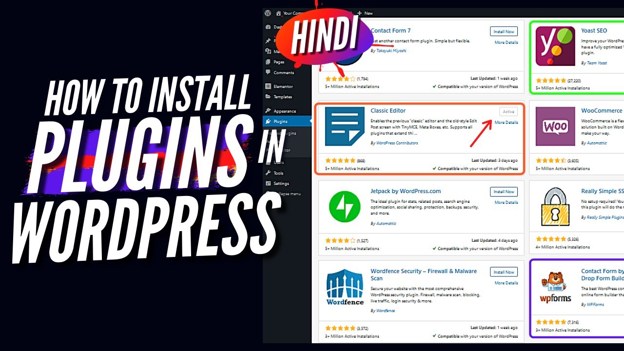 How To Install & Activate A WordPress Plugin In HINDI - Lesson -4.3 ...