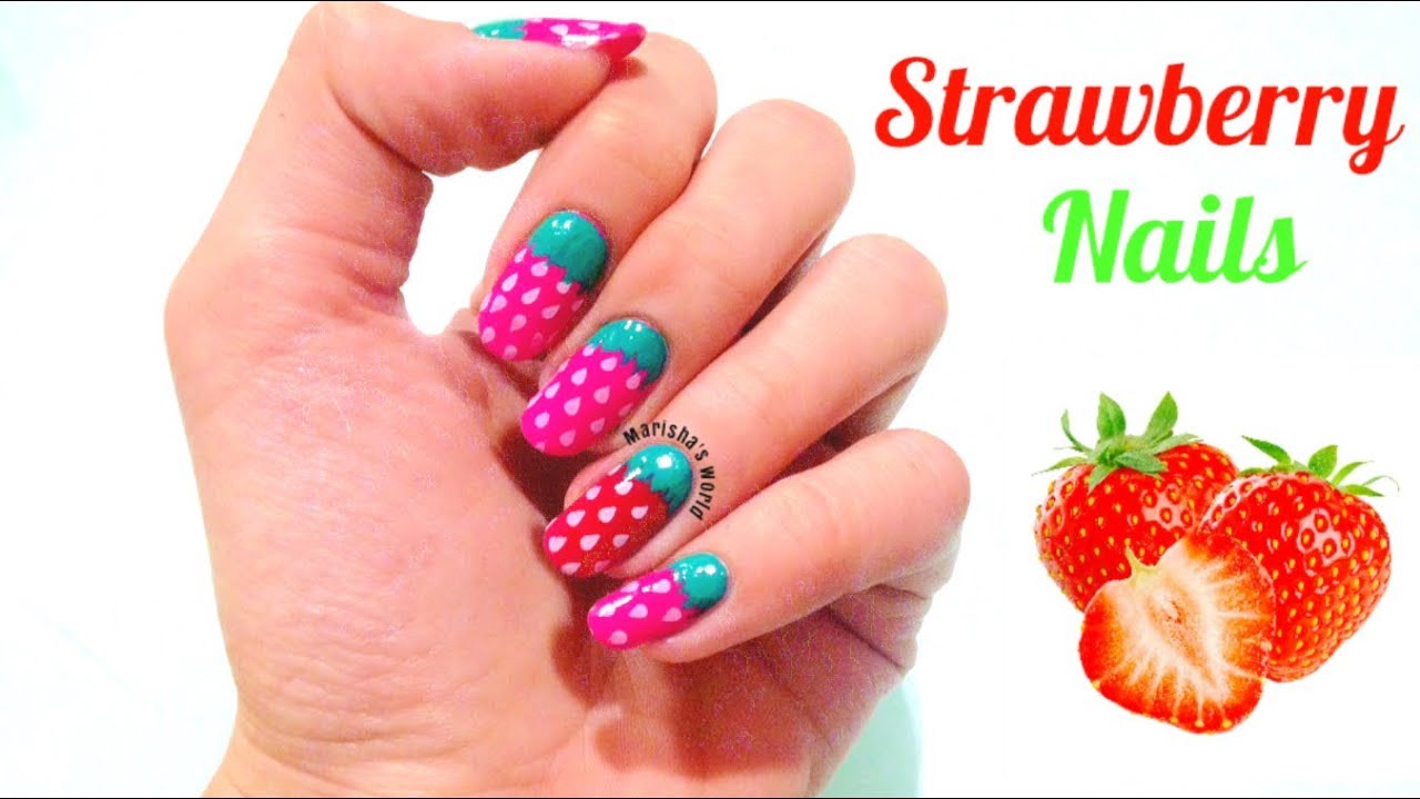 Strawberry Nail art! Freehand + Stamping II Marisha's World - YouTube