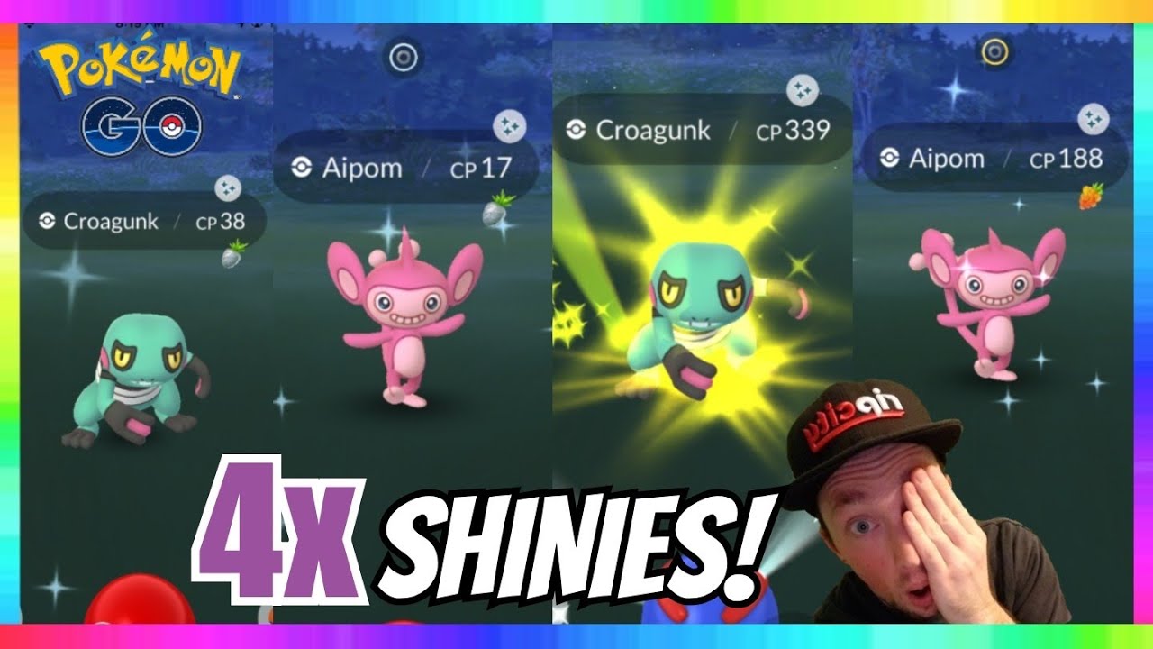 2x SHINY CROAGUNK CAUGHT & SHINY AIPOM CAUGHT on STREAM IN POKEMON GO ...