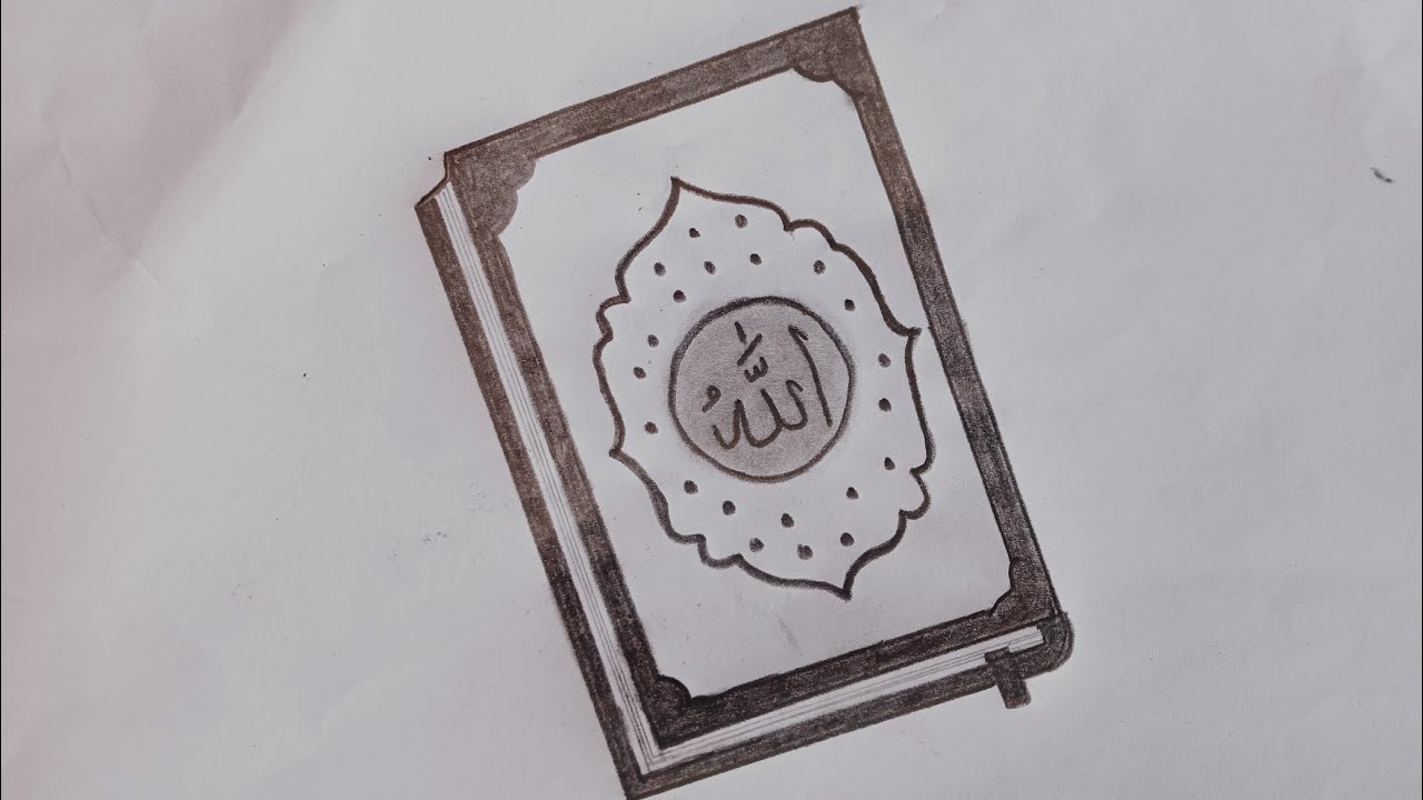 How to draw The Quran - pencil sketch / Beautiful Quran Drawing ...