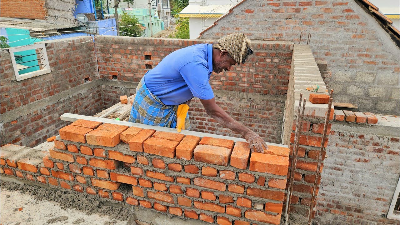 Brickwork Construction_Techniques of Roof Brickwall Build with Cement ...