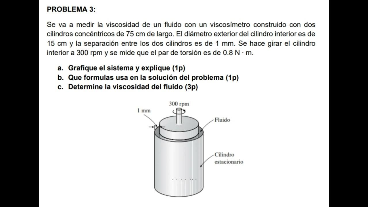 Se va a medir la viscosidad de un fluido con un viscosímetro construido con dos cilindros ...