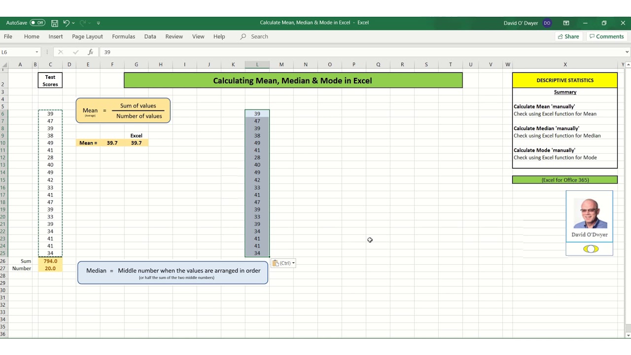 Calculate Mean Median Mode Using Excel YouTube Calculate Mean Median Mode Using Excel YouTube