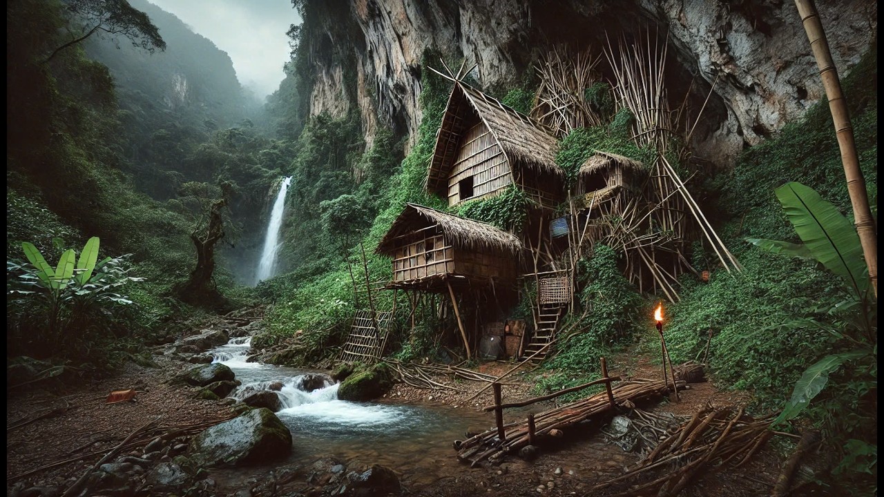 Cozy Pyramid Shelter Above Ground in the Rainforest | From Start to ...