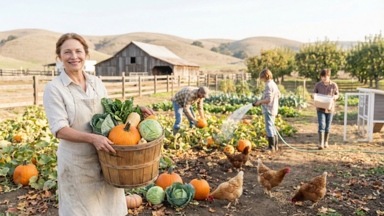 A day on a country farm in California - Harvesting, planting, picking ...