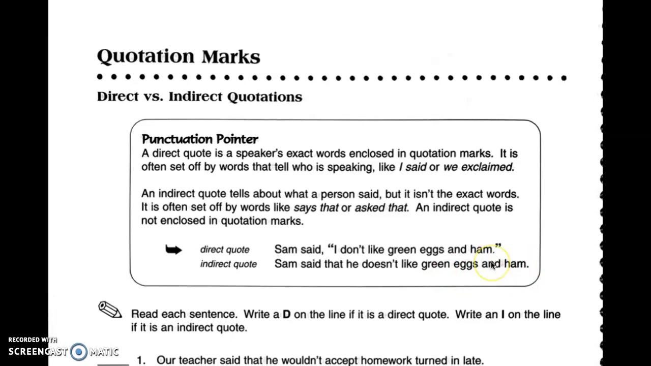 Video Directions - Direct vs Indirect Quotations - YouTube