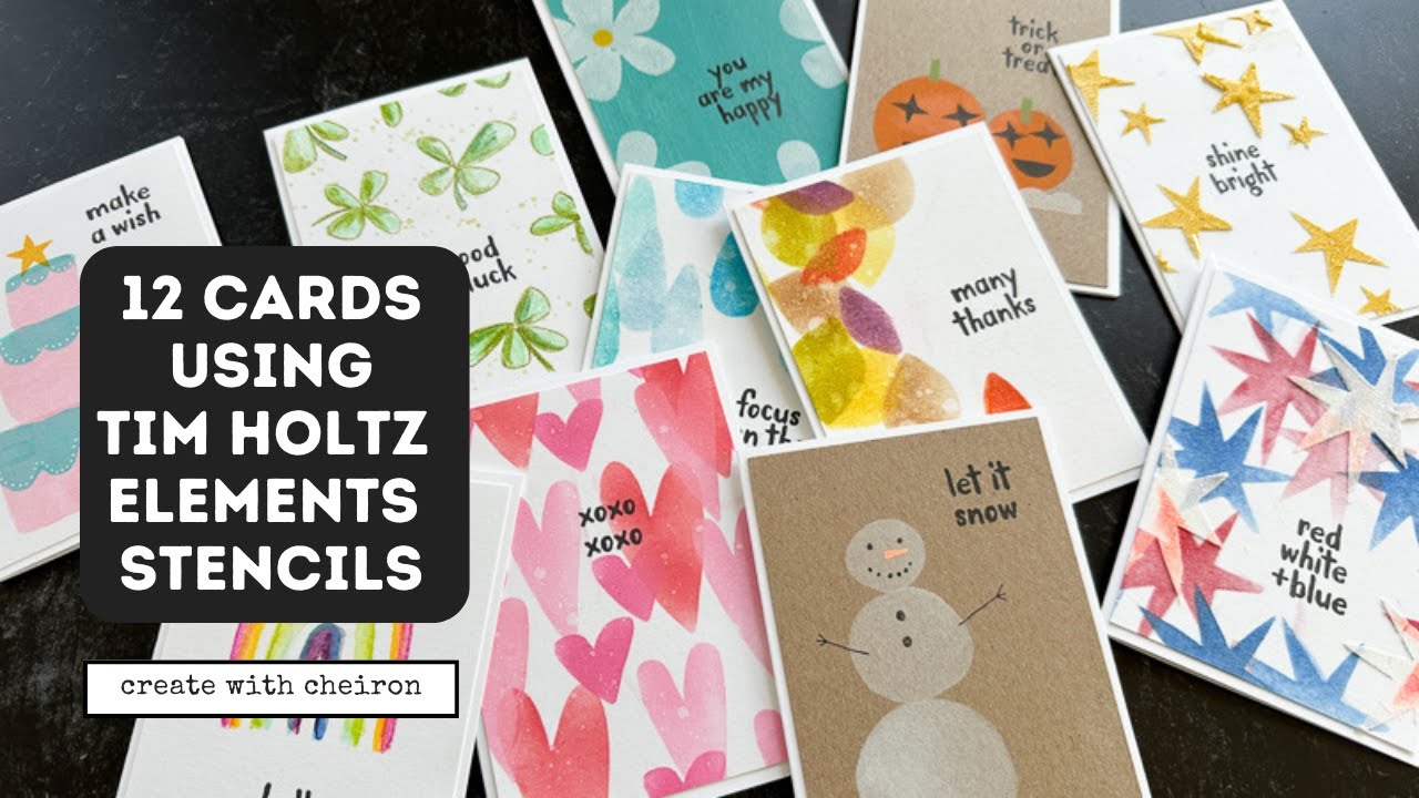 Creating 12 Cards with the Tim Holtz Element Stencils (and Note Quotes ...