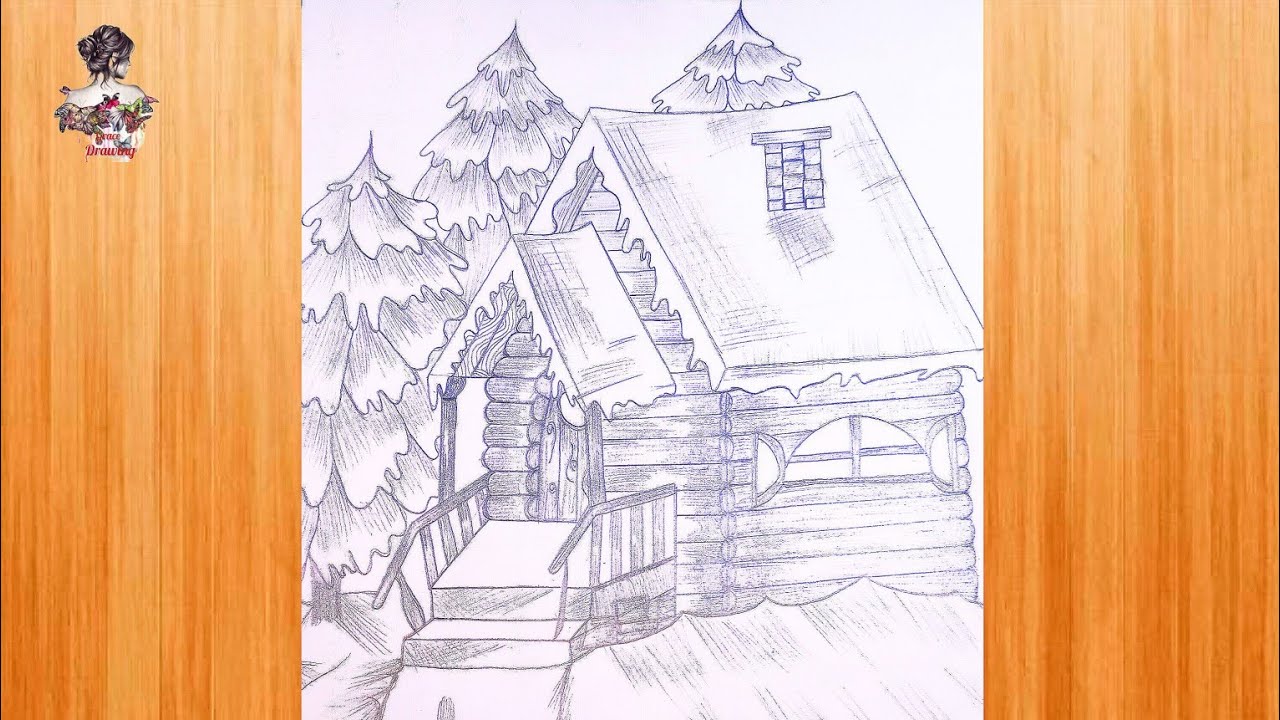 How to draw winter house step by step || pencil sketch - YouTube