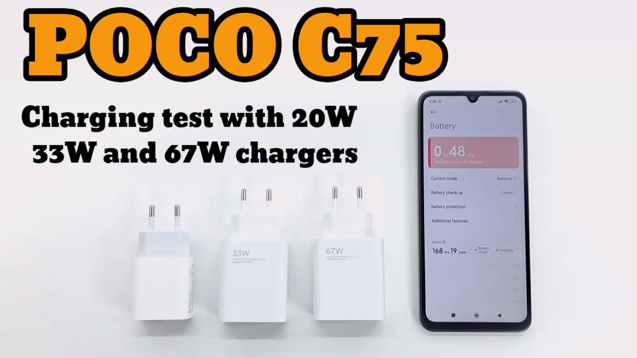 POCO C75 Charging test with 20w , 33w and 67 watt chargers - YouTube