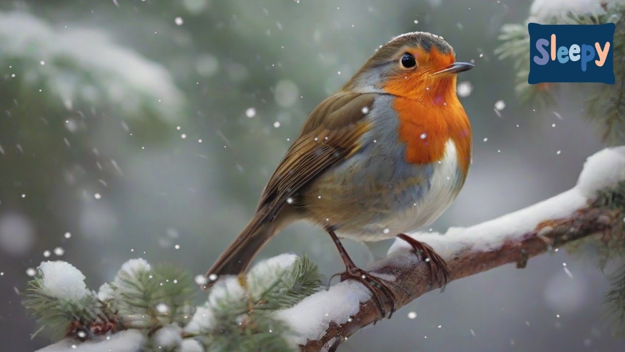 CALM RELAXING MUSIC FOR SLEEP/STUDY. ROBIN IN THE SNOW. - YouTube