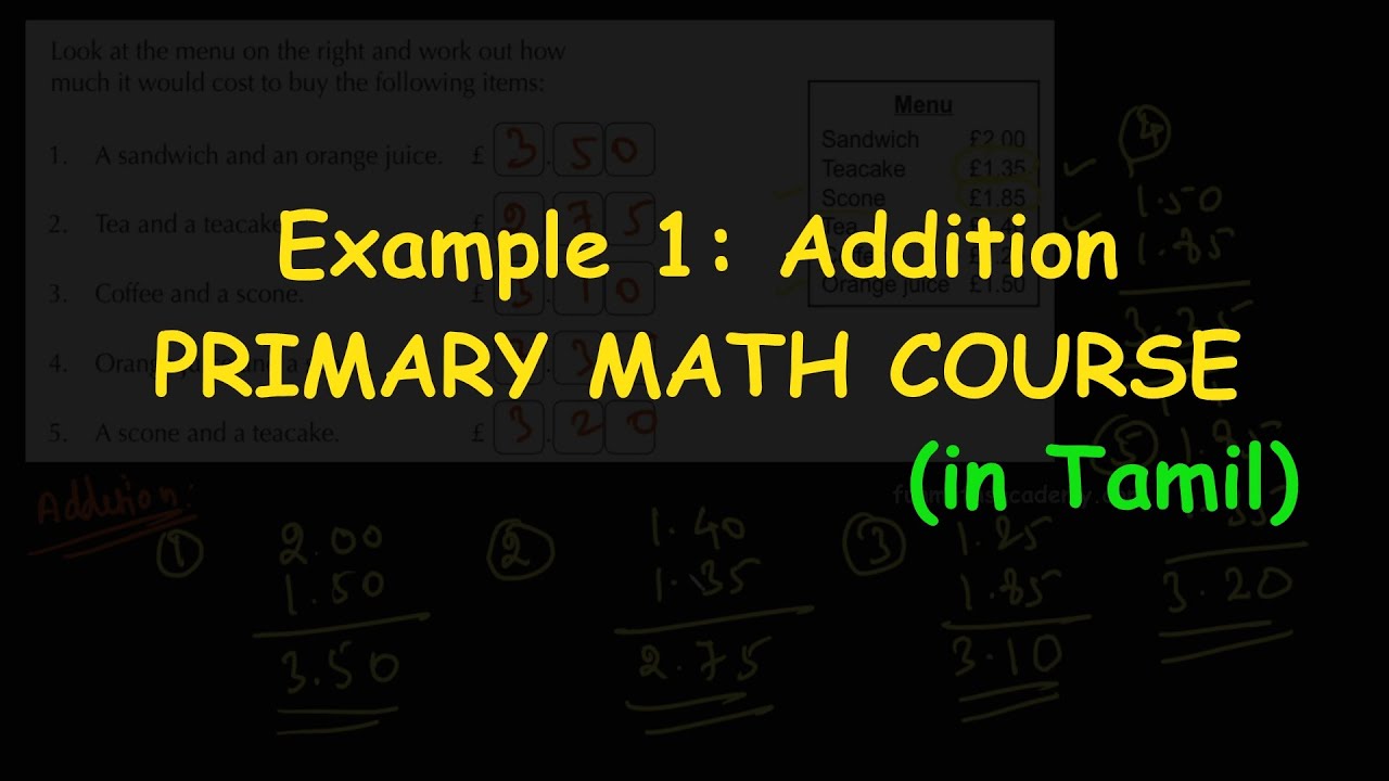 Example 1:Addition/Numbers/Primary Math Course(in Tamil) - YouTube