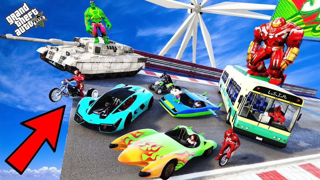 GTA 5 : FRANKLIN SHINCHAN & AVENGERS ARMY VS Ultimate Mega Ramp Jump ...