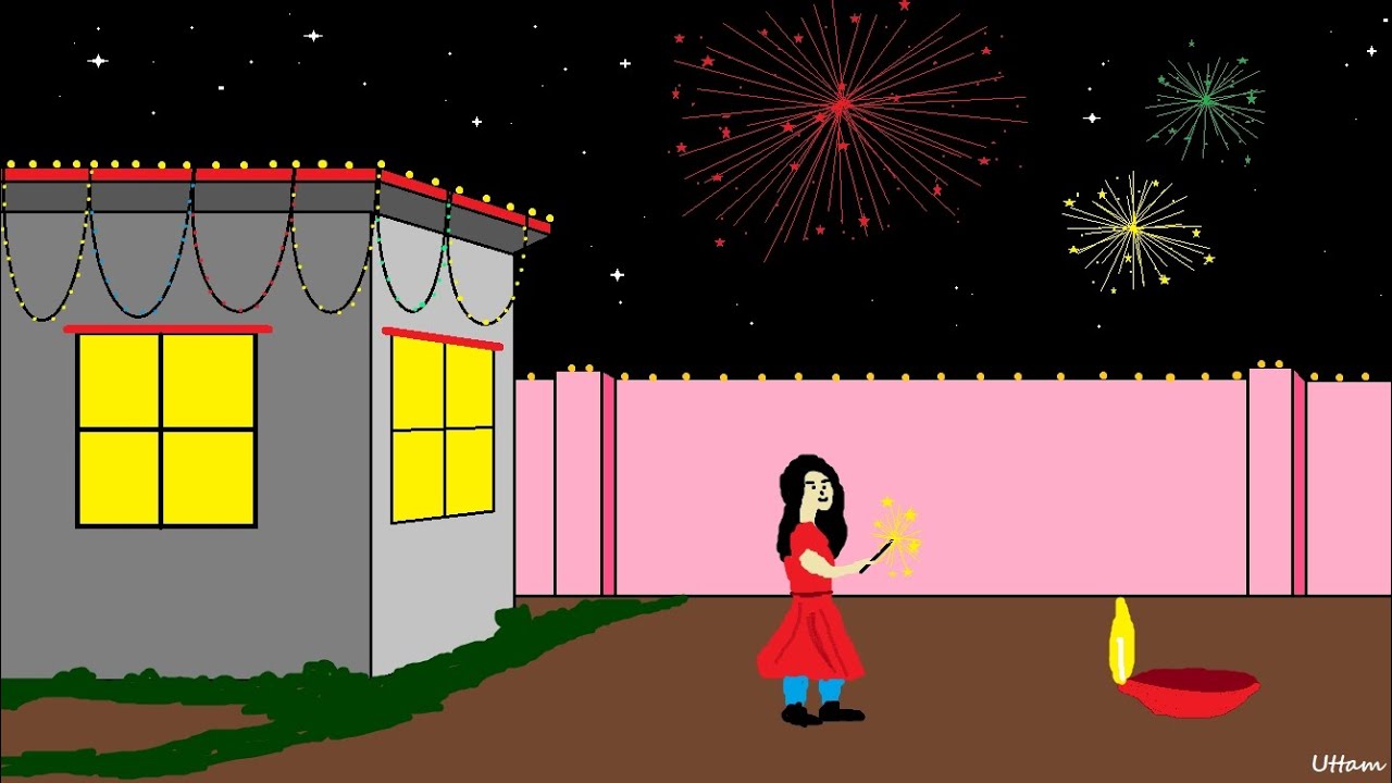 Diwali Drawing | How to Draw in computer | diwali special drawing ...
