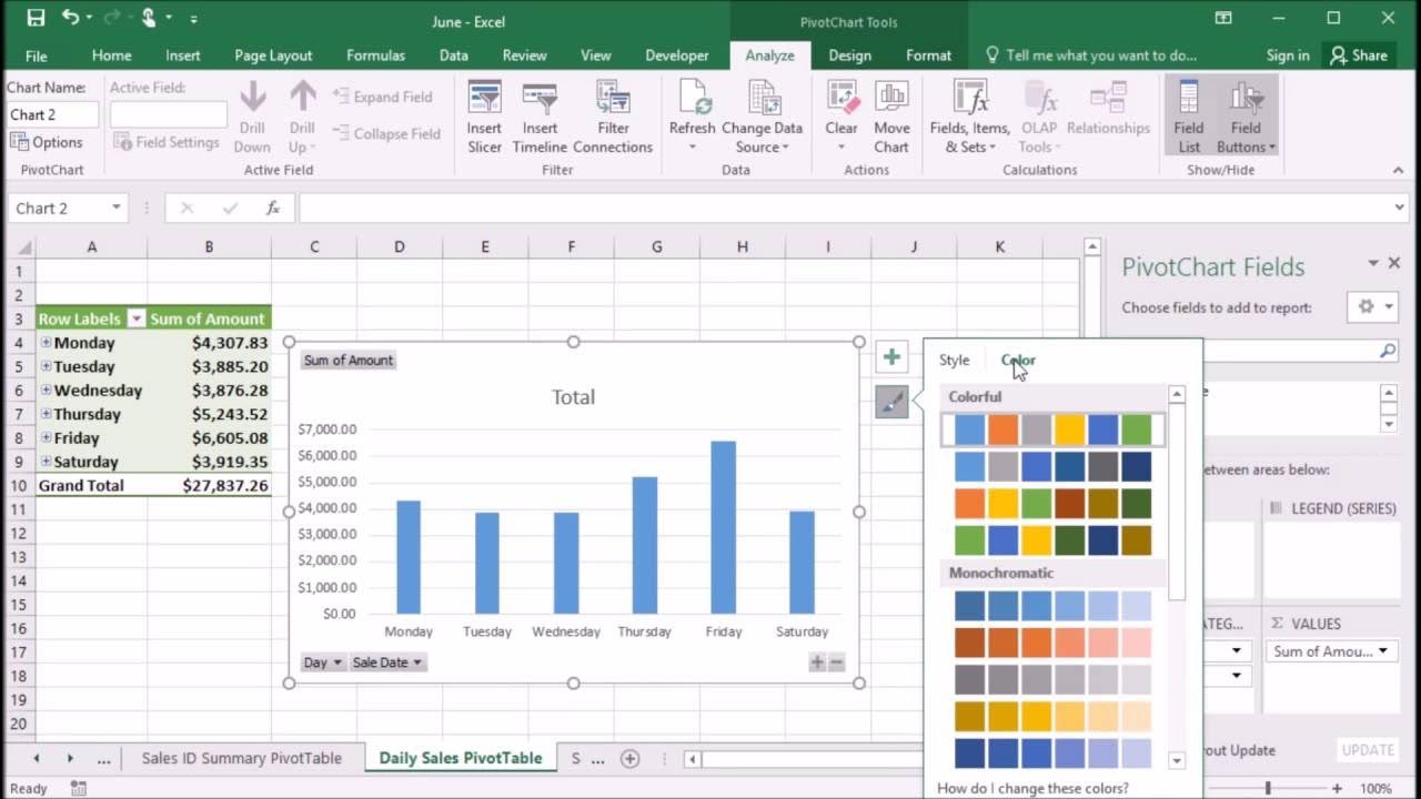 542 Creating and Formatting a PivotChart in Excel 2016 - YouTube