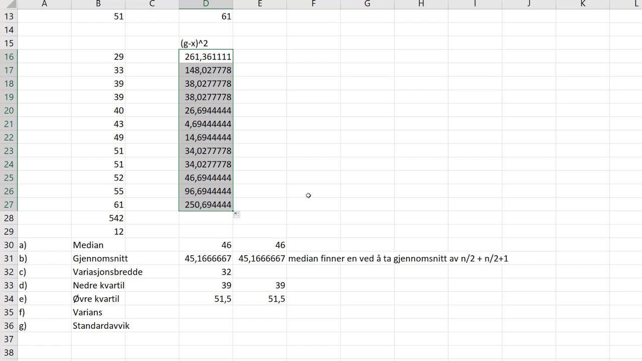 Beregning av varians og standardavvik - YouTube