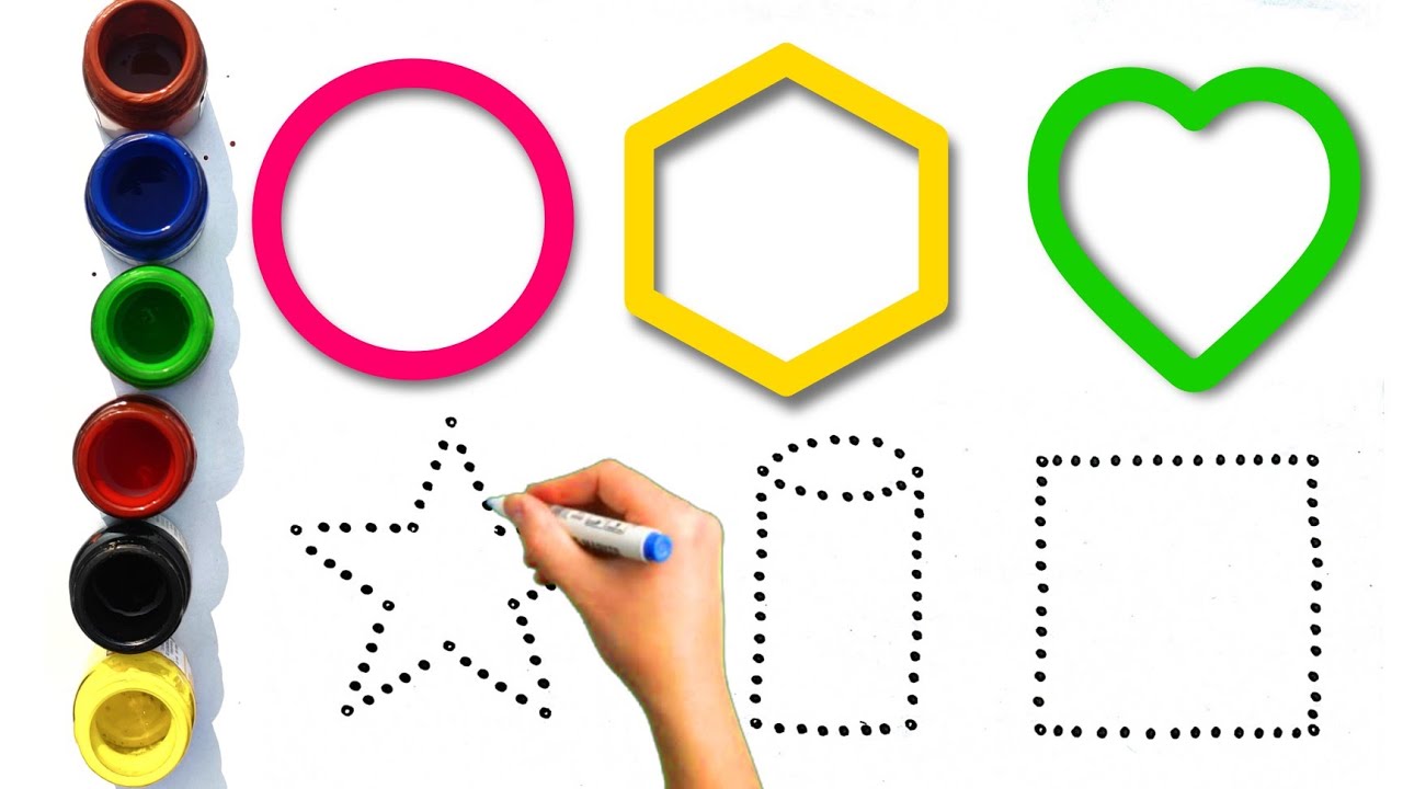 2D shape drawing with colorful paint for toodlers learning about shape ...