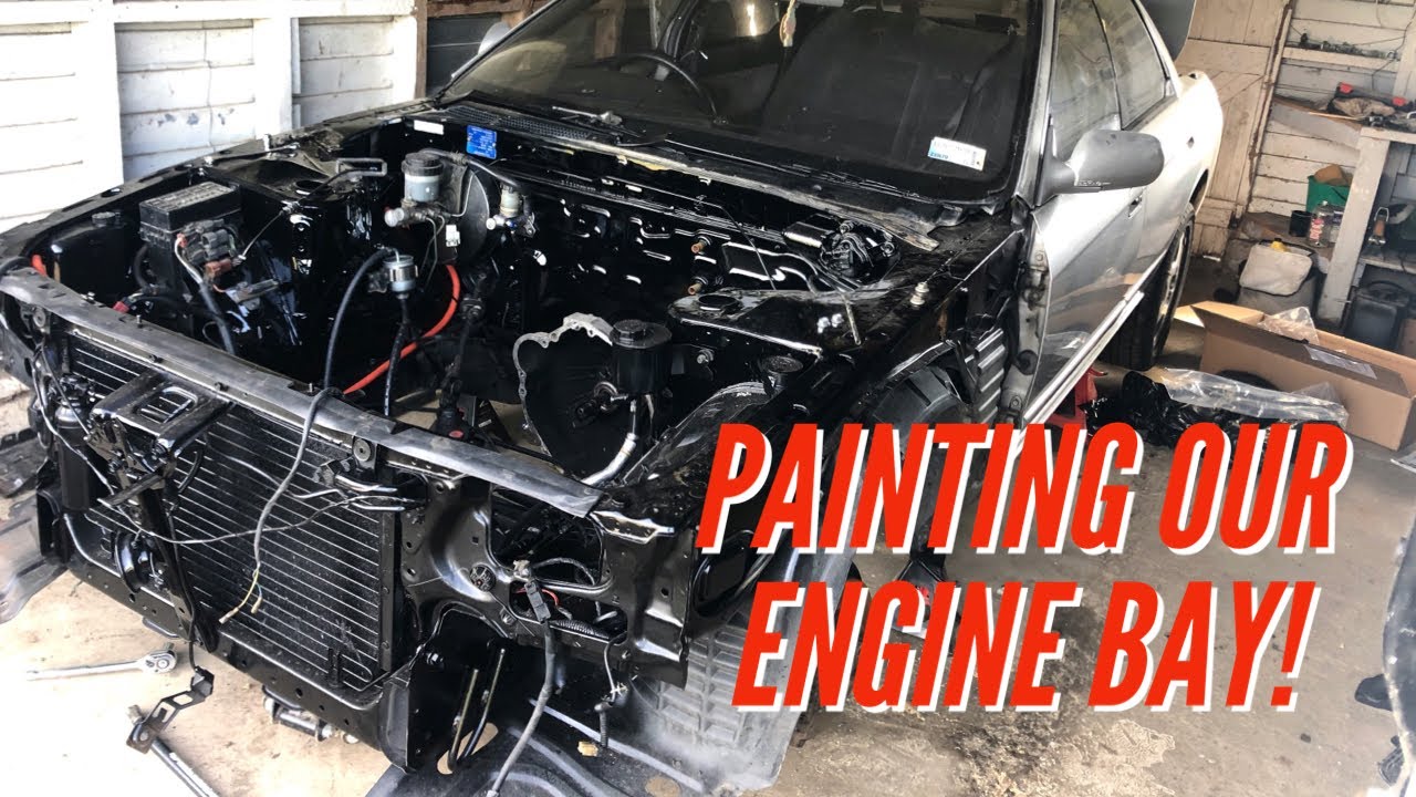PAINTING OUR ENGINE BAY GLOSS BLACK! R32 SKYLINE DRIFT CAR! - YouTube
