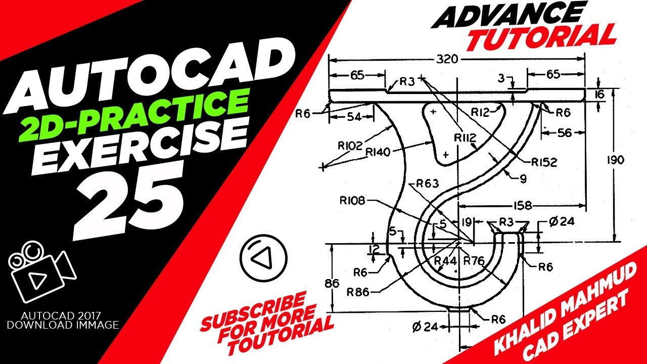 Shaft Hanger Casting in AutoCAD Practice Exercise 25 - YouTube