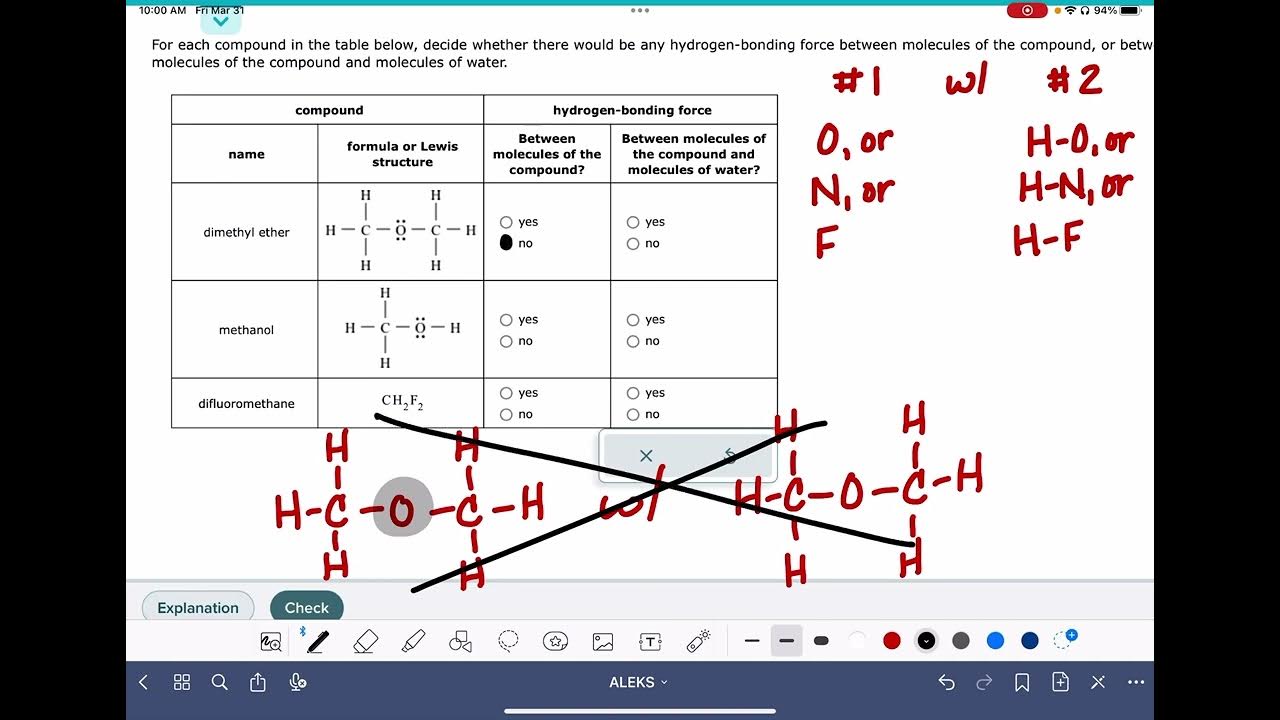 ALEKS: Identifying hydrogen-bonding interactions between molecules ...