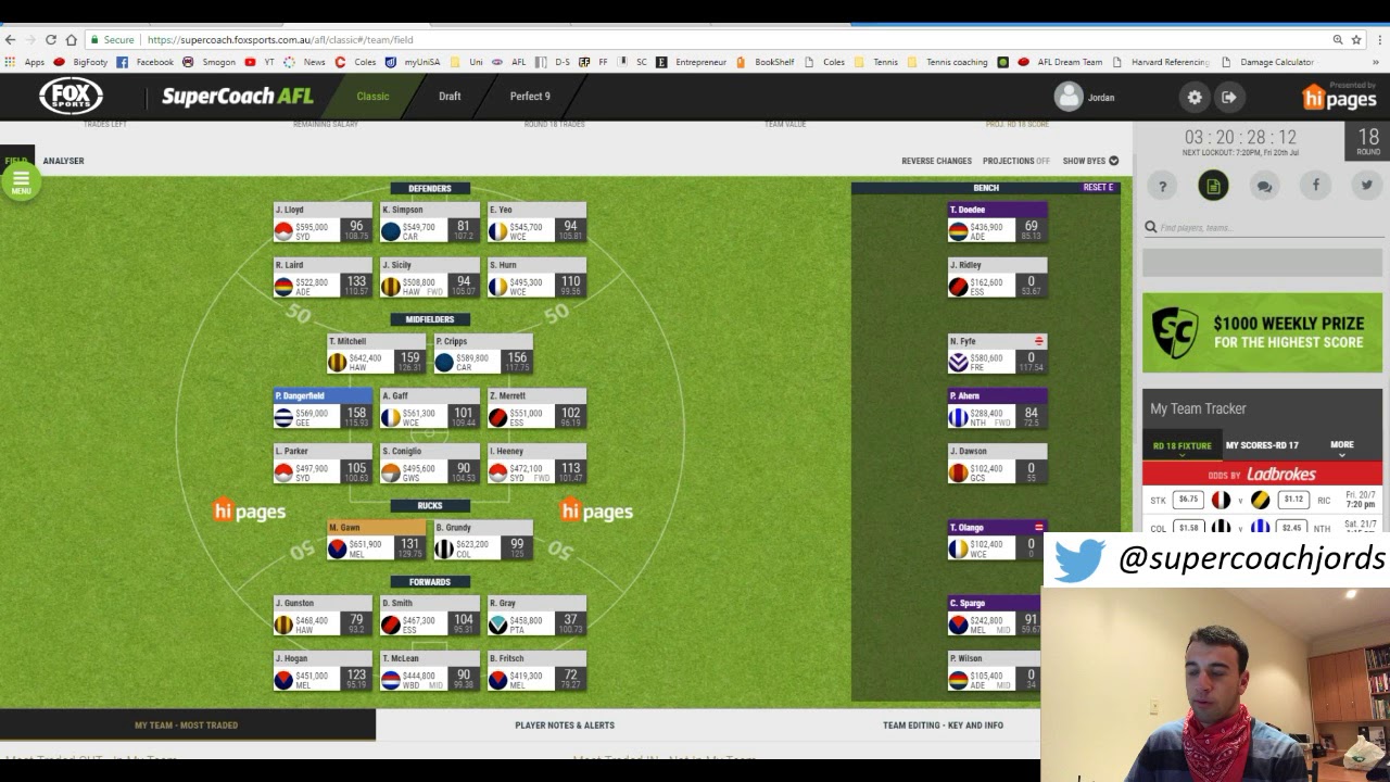Supercoach 2018 | Round 17, Aiming for top 10 - YouTube