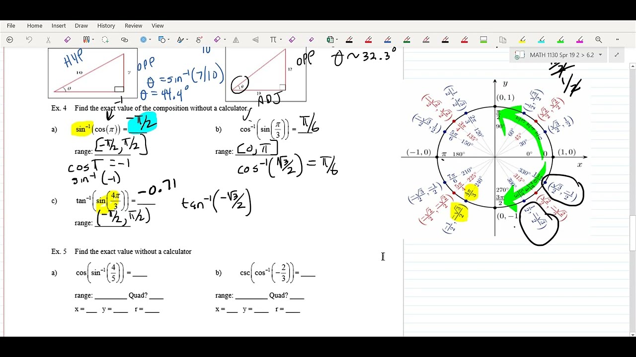 MAT 1420 College Trig Section 7.5 Composition of Inverse Trig Functions ...