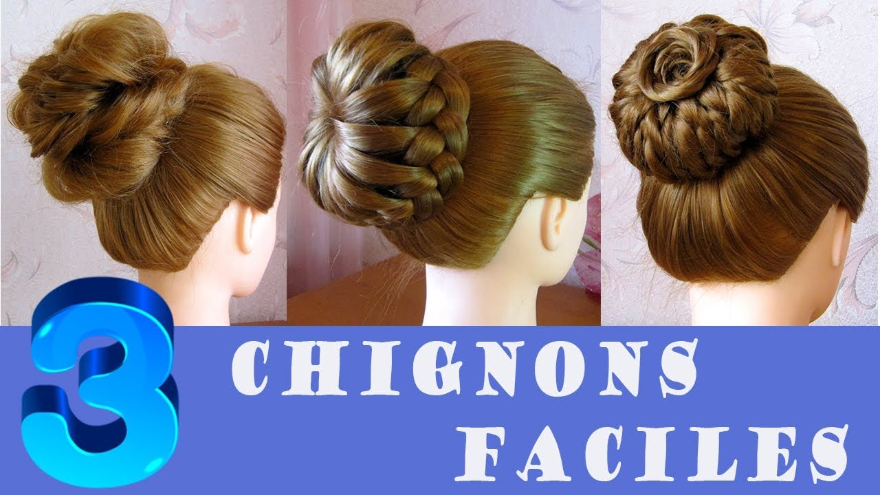 Chignons faciles cheveux longs / mi longs Tuto coiffures simples - YouTube