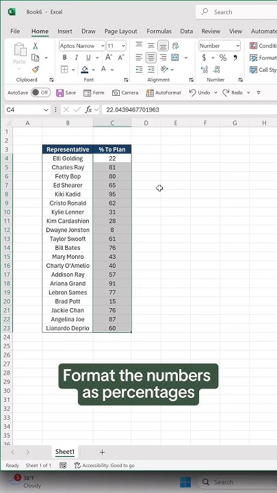 How to convert whole numbers into percentages using custom formatting 💯 #excel #tutorial #hacks ...
