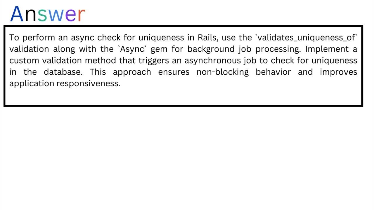 Rails async check for uniqueness - YouTube