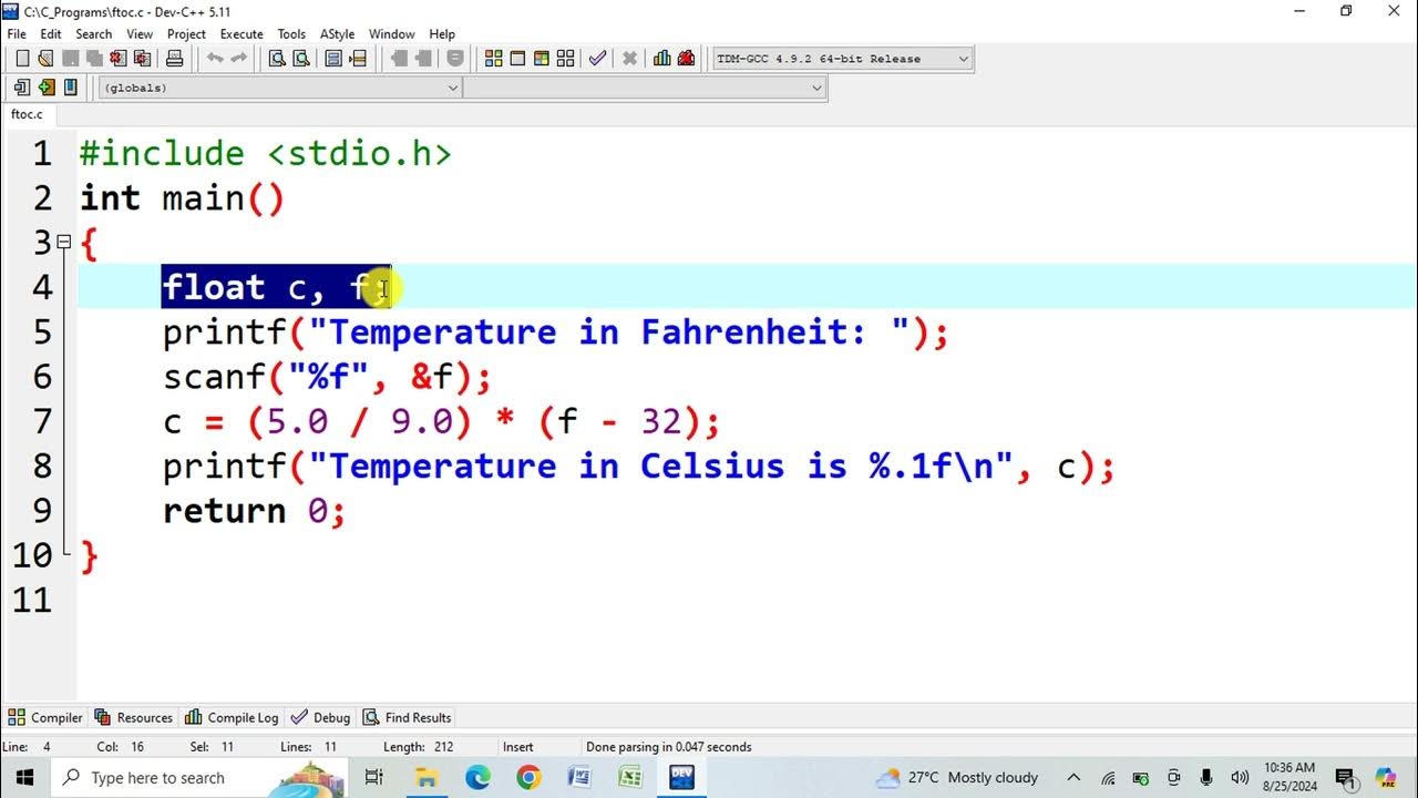 6 C Program To Convert Celsius To Fahrenheit And Vice Versa Btech C Lab Programs Youtube