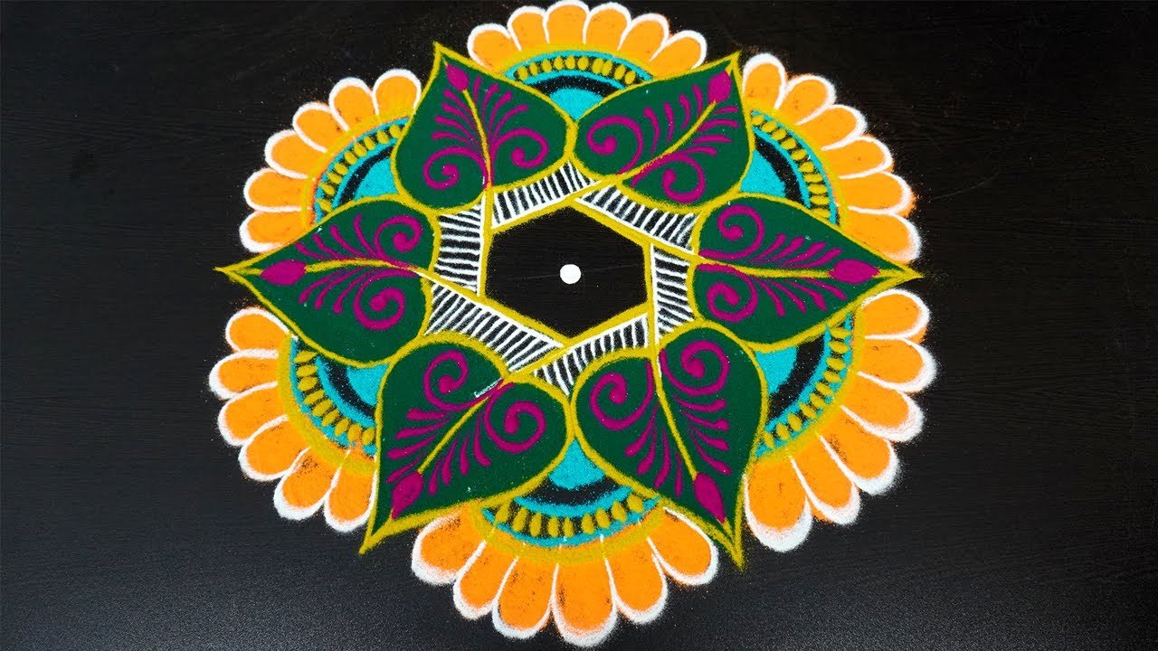 Wonderful Simple Flower Rangoli Design With Dots | Easy Poo Kolam With ...