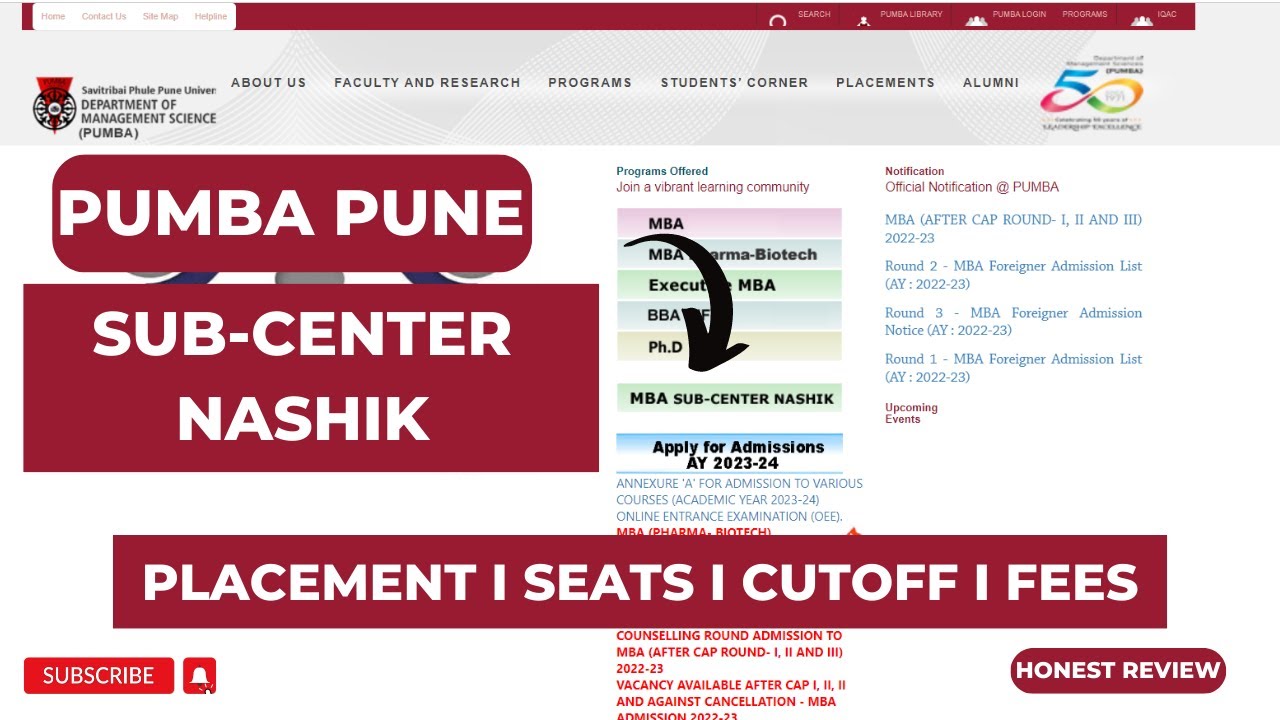 PUMBA Pune Sub Center Nashik MBA College Review I Eliglibility I ...