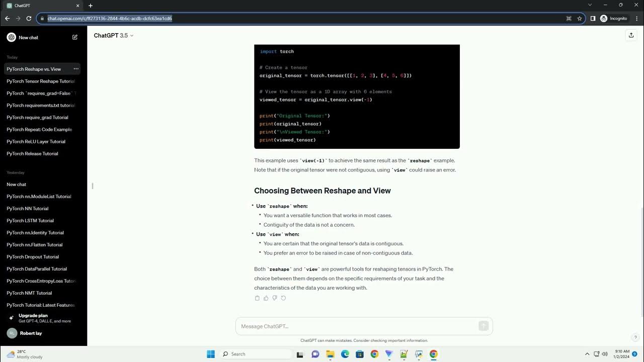 Pytorch Reshape Vs View Youtube