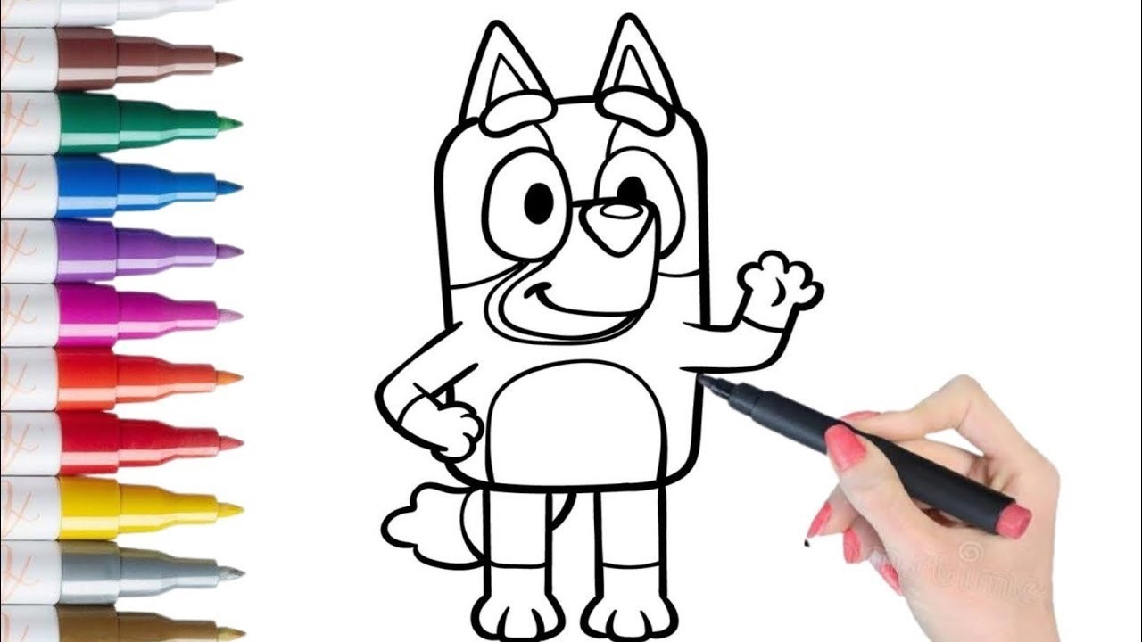 how to draw Bluey l Bluey drawing l colorful 💚💜 drawing l drawing for ...
