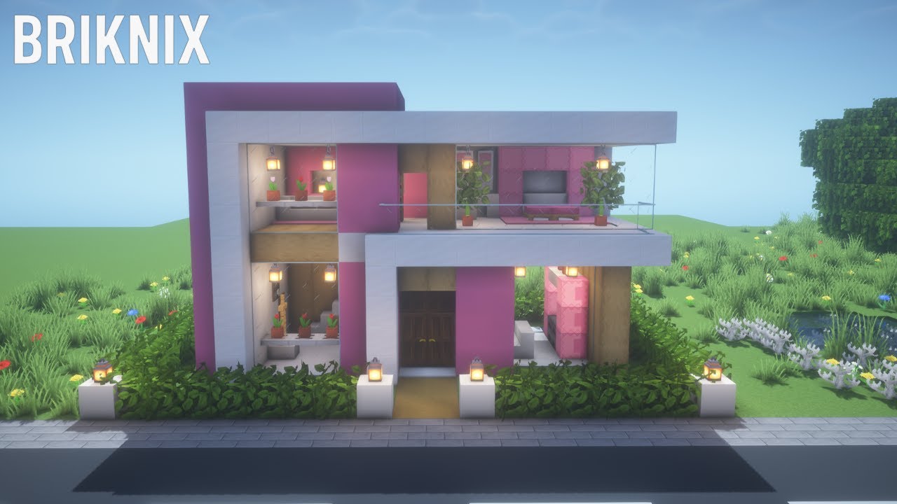 Modern pink house tutorial in minecraft! #minecraft#briknix#javaedition ...