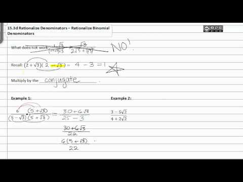 15.3d: Rationalize Binomial Denominators - YouTube