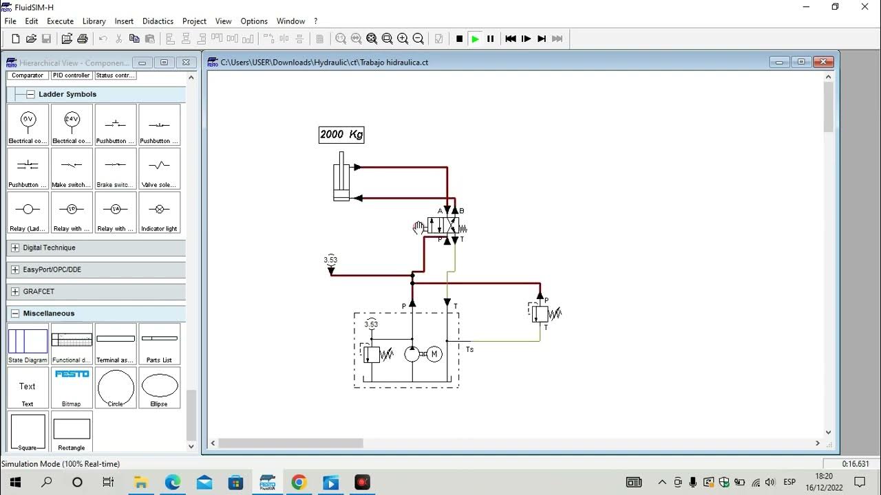 Simulación, circuito hidráulico (FluidSIM-H) - YouTube