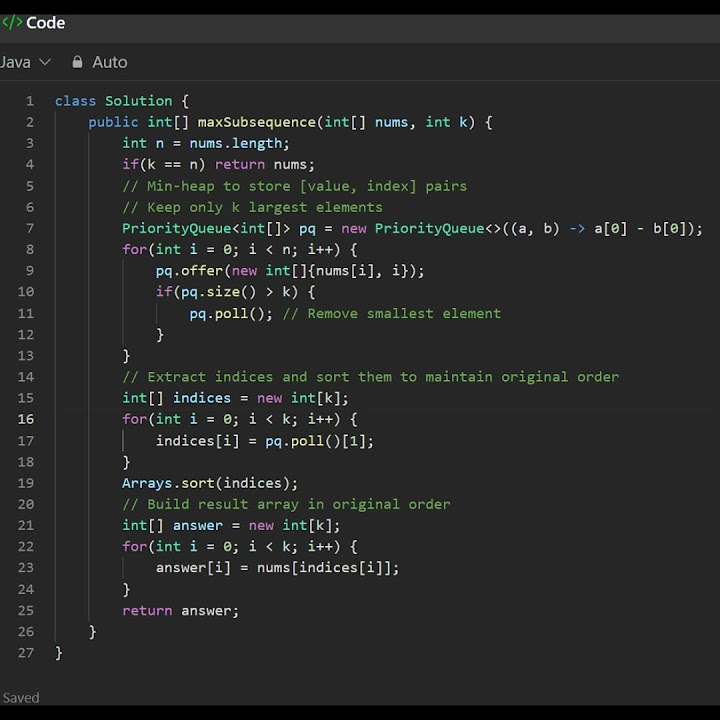 2099 Find Subsequence of Length K With the Largest Sum - YouTube