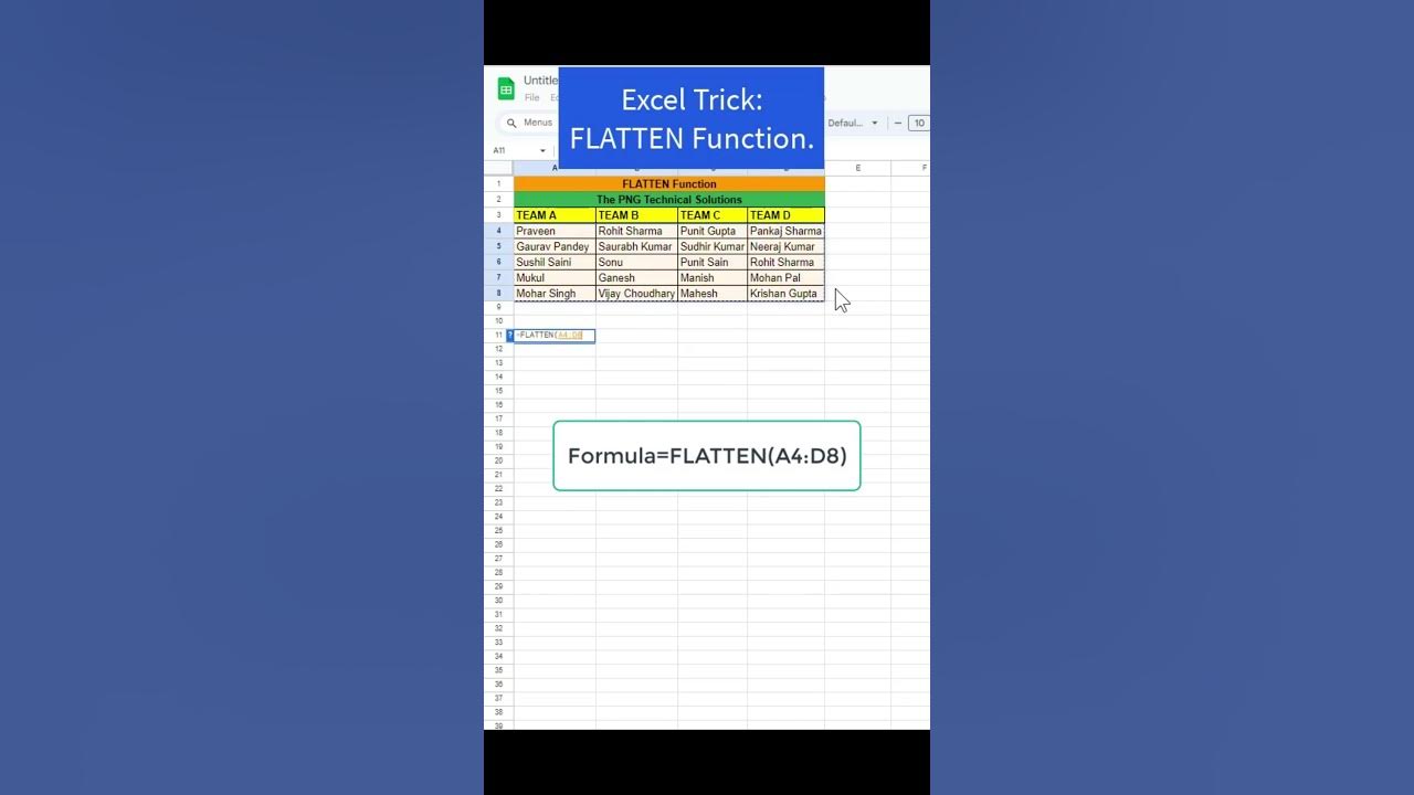 Excel Trick: FLATTEN Function in google Sheet. - YouTube