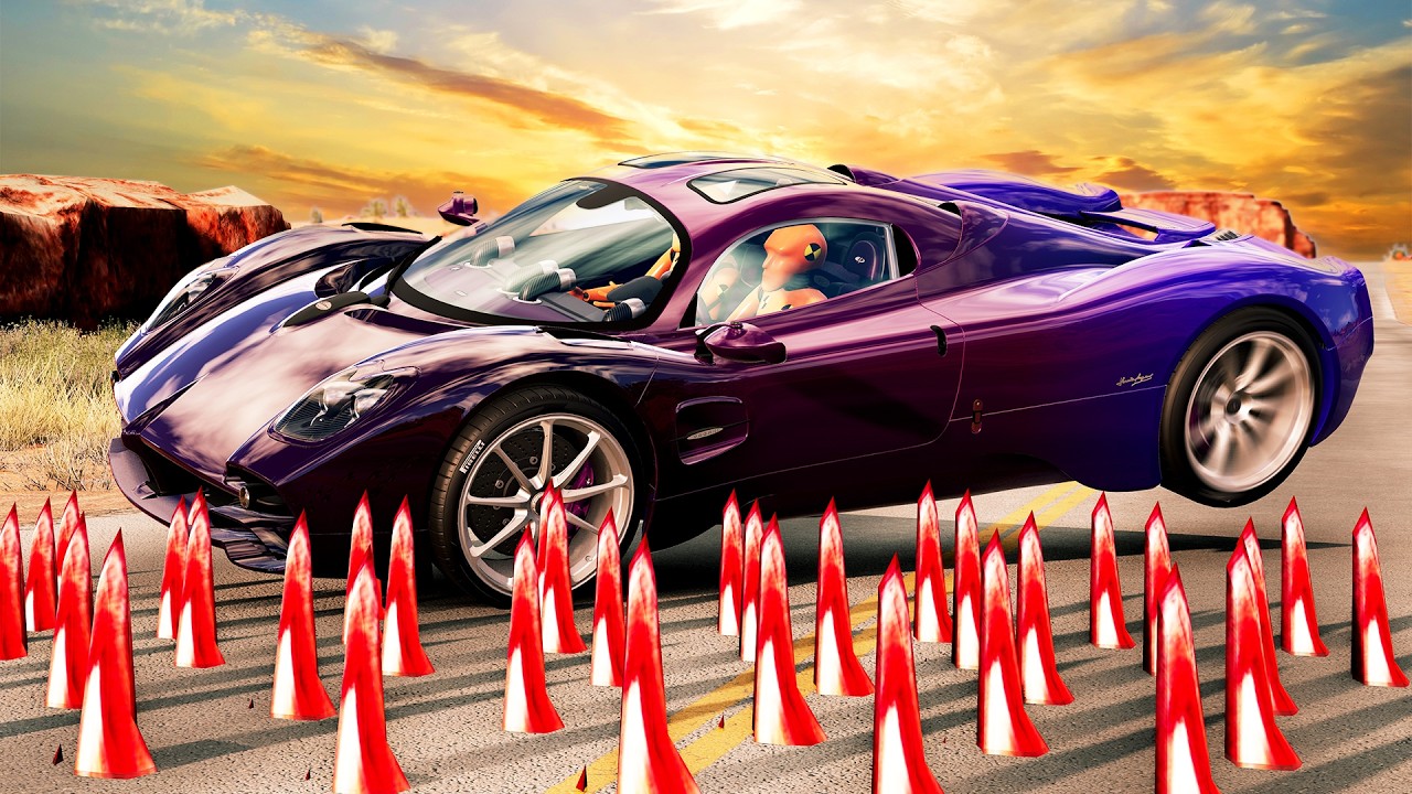 Massive Spike Strip Pileup High Speed Car Crashes 4k #05 🔥[BeamNG Drive ...