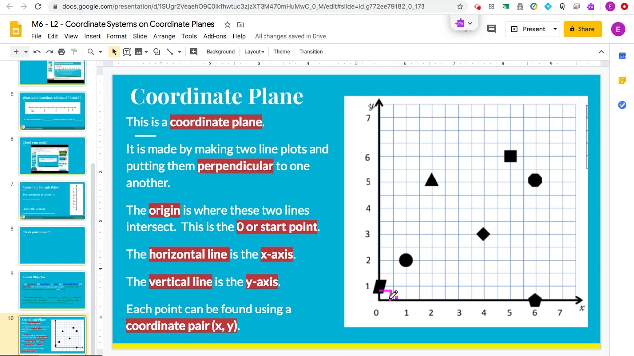 M6 - L2 - Coordinate Systems on Coordinate Planes - Lesson Objective ...
