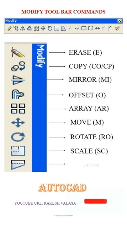 shortcut keys for modify toolbar commands in AutoCAD software - YouTube