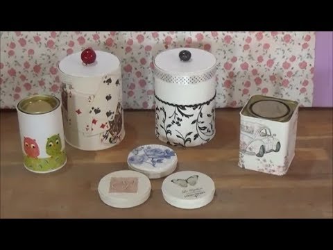 DIY napkin decoupage on metal cans/Ντεκουπάζ χαρτοπετσέτας σε μεταλλικά ...